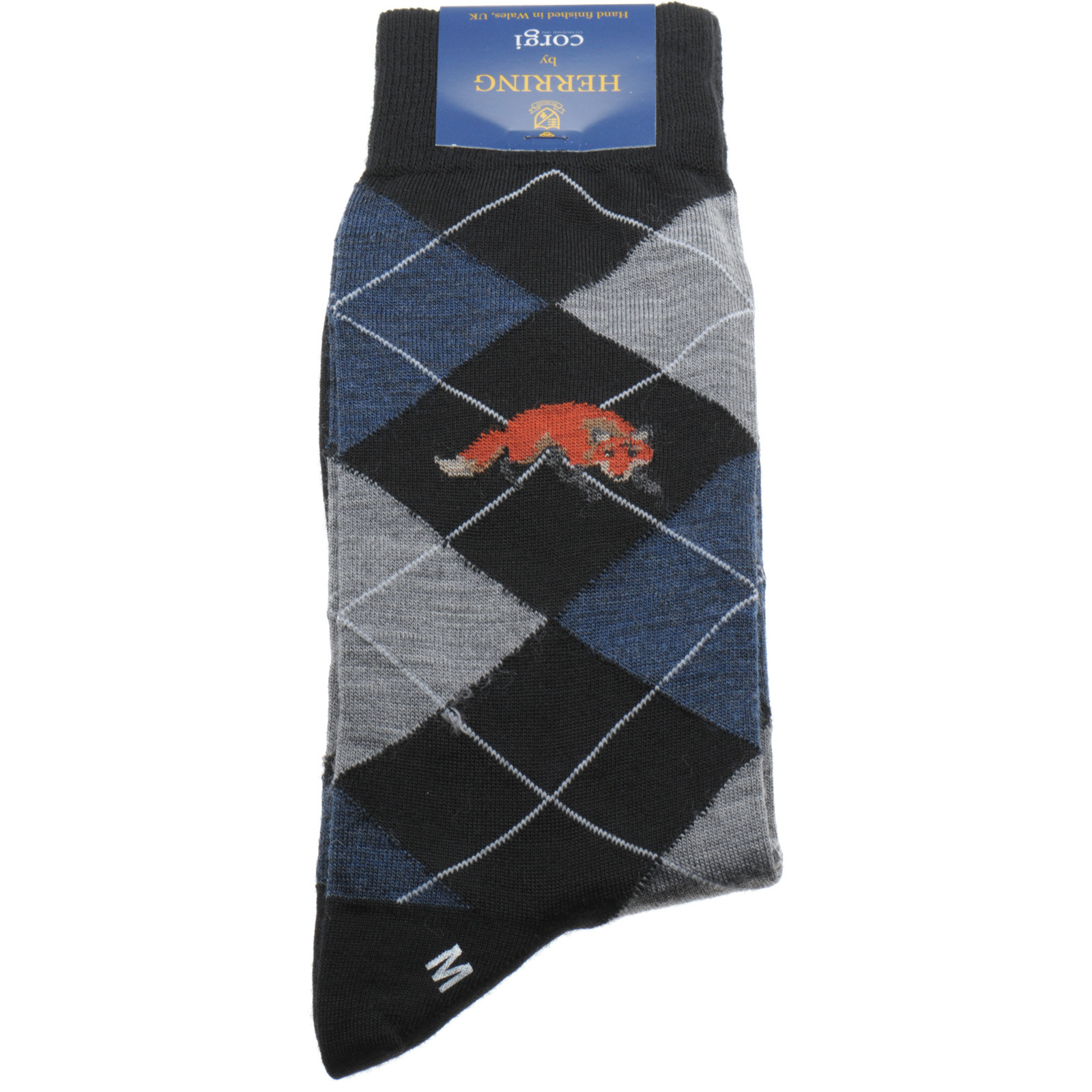 Herring shoes | Herring Socks | Argyle Fox Sock in Black and Denim at ...